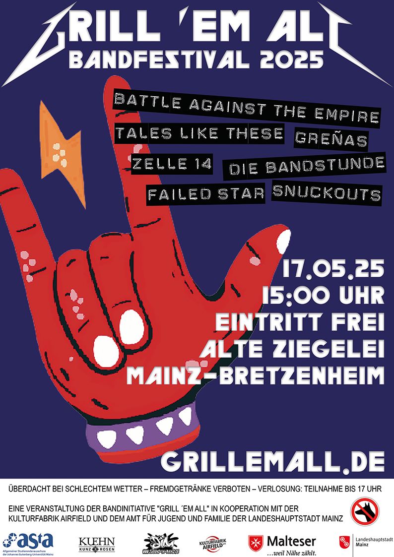 Grill ´em all Bandfestival am Samstag 17. Mai in der Alten Ziegelei ...